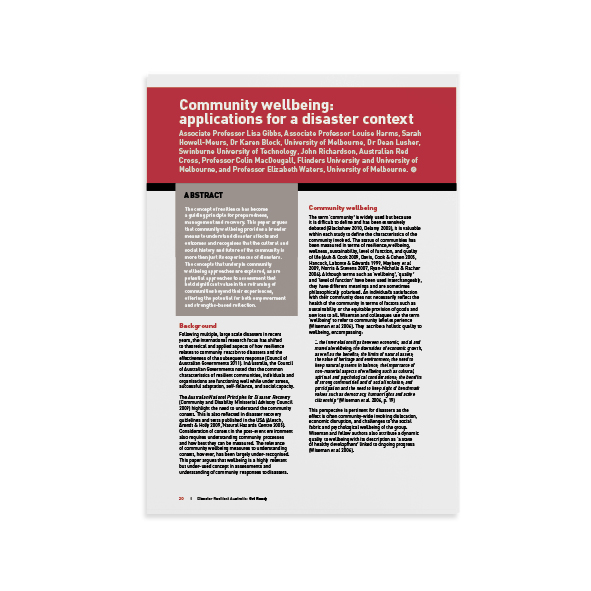 Community Wellbeing: Applications for a disaster context ...